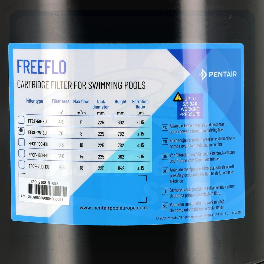 Filtre à cartouches PENTAIR® FREEFLO™ - 8 m³/h - H2o Piscines & Spas